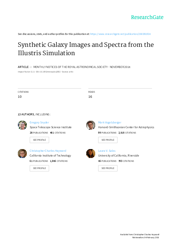 (PDF) Synthetic galaxy images and spectra from the Illustris simulation | Mark Vogelsberger ...