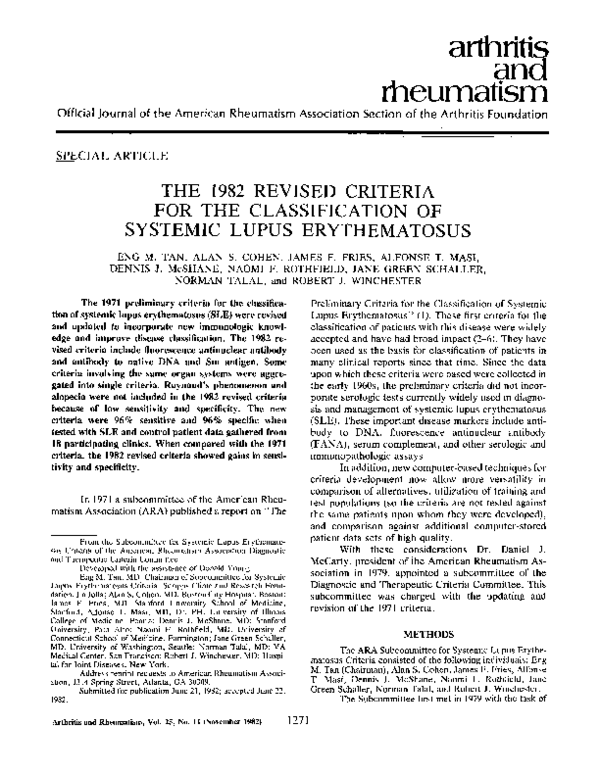 (PDF) The 1982 revised criteria for the classification of systemic ...