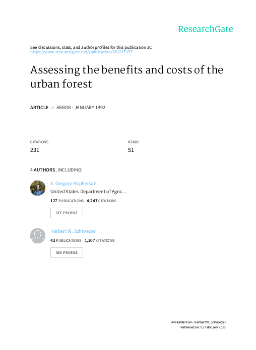 Pdf Assessing The Benefits And Costs Of The Urban Forest