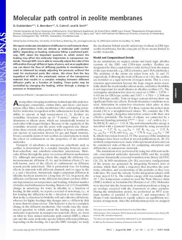 (PDF) Molecular path control in zeolite membranes | S. Calero - Academia.edu