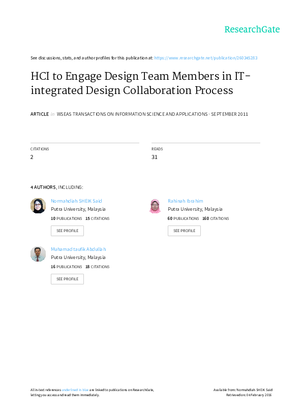 (PDF) HCI to engage design team members in IT-integrated design ...