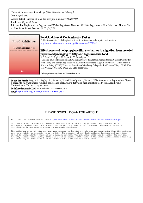 (PDF) Food Additives & Contaminants: Part A