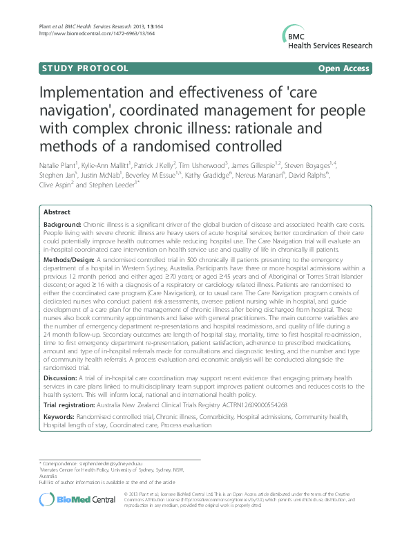 (PDF) Implementation and effectiveness of 'care navigation', coordinated managment for people ...