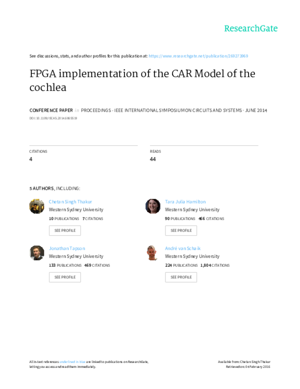 (PDF) FPGA implementation of the CAR Model of the cochlea