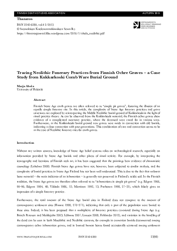 (PDF) Tracing Neolithic Funerary Practices from Finnish Ochre Graves ...