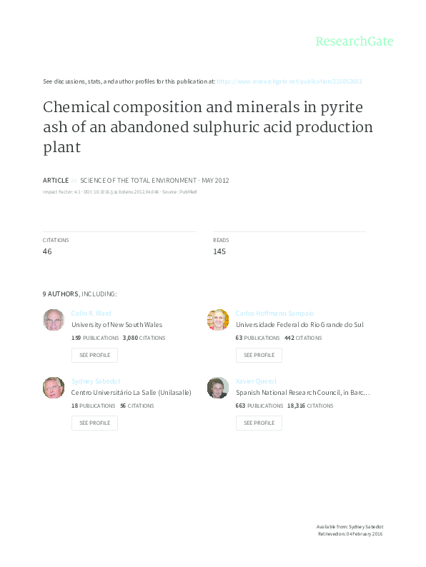 (PDF) Chemical composition and minerals in pyrite ash of an abandoned ...