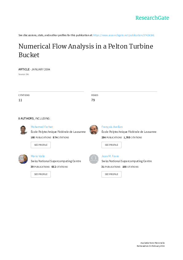 (PDF) Numerical flow analysis in a Pelton turbine bucket
