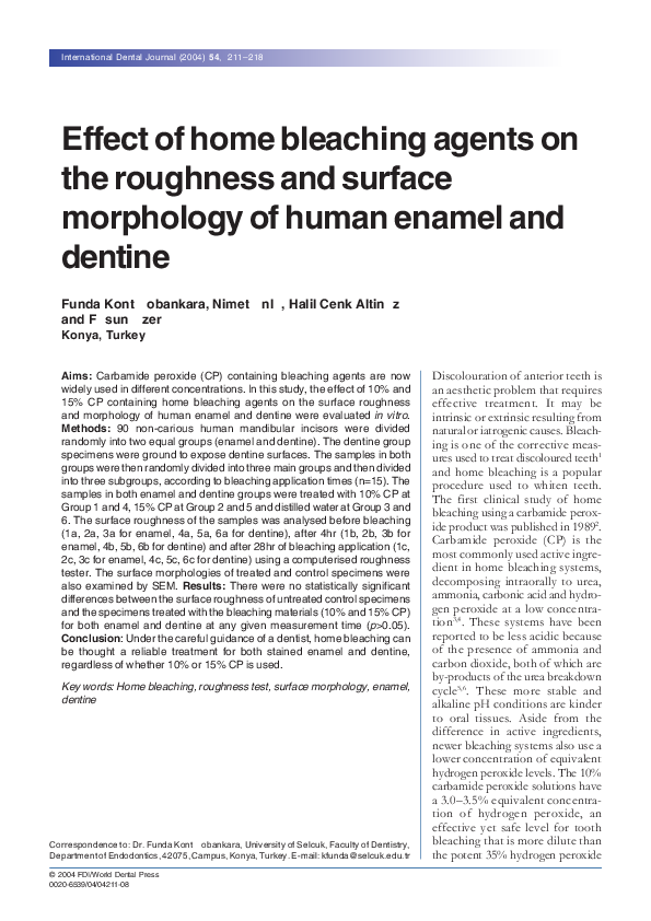 Pdf Wear And Surface Roughness Of Bovine Enamel Submitted To Bleaching Paulo Francisconi