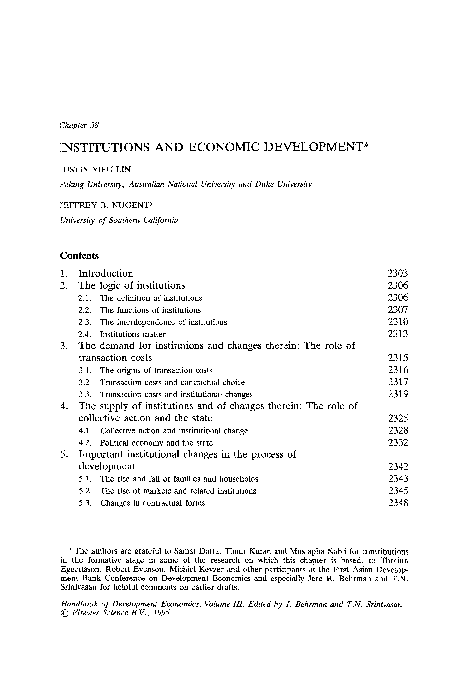 (PDF) Chapter 38 Institutions and economic development