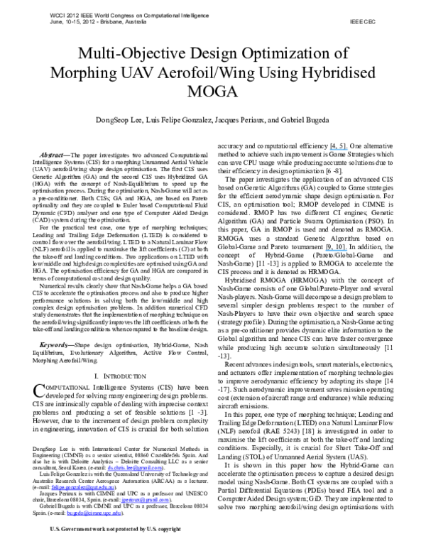 (PDF) Multi-objective design optimization of morphing UAV aerofoil/wing using hybridised MOGA