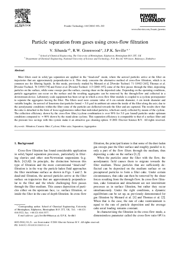 (PDF) Particle separation from gases using cross-flow filtration