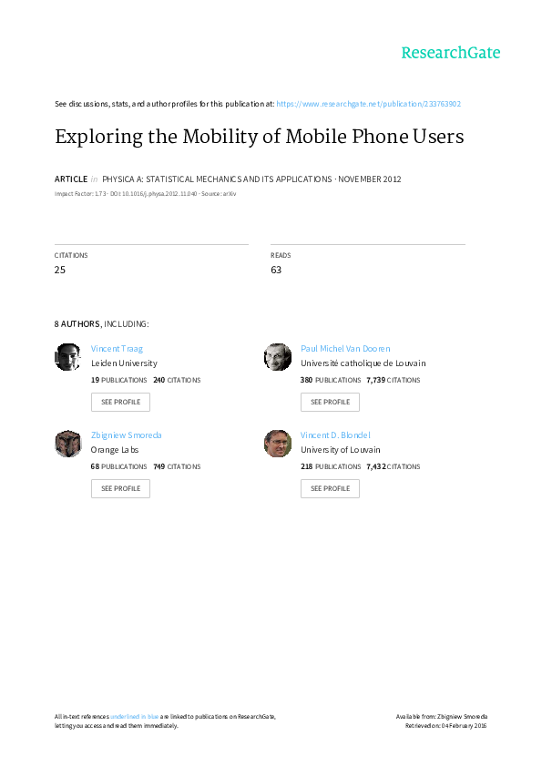 Pdf Exploring The Mobility Of Mobile Phone Users Jean Charles Delvenne And Zbigniew Smoreda