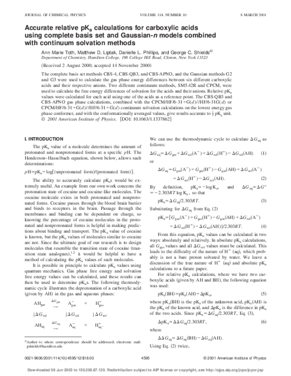 (PDF) Accurate relative pK calculations for carboxylic acids using ...