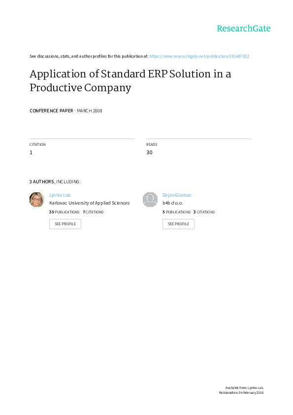 (PDF) Application of Standard ERP Solution in a Productive Company
