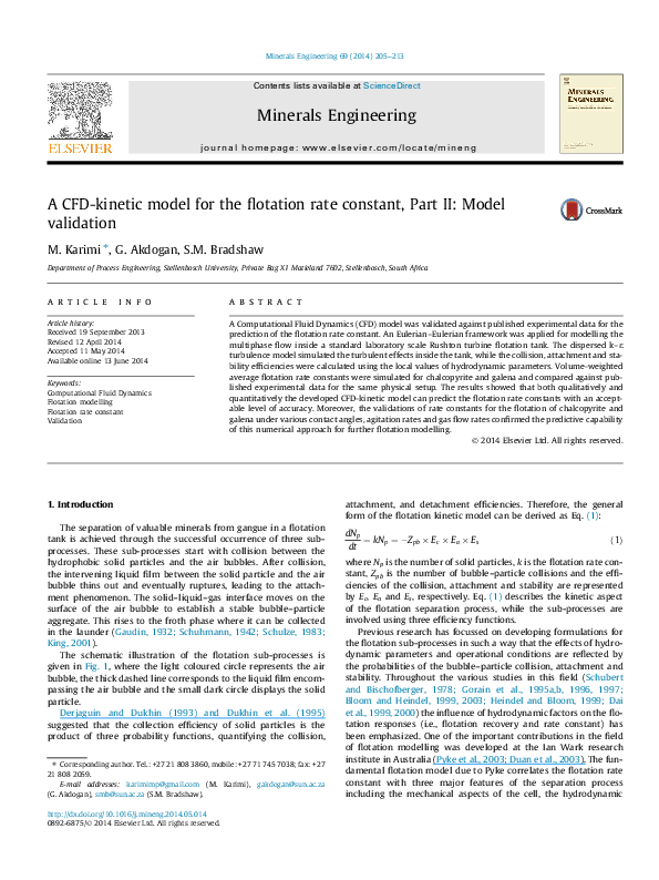 (PDF) A CFD-kinetic model for the flotation rate constant, Part II: Model validation