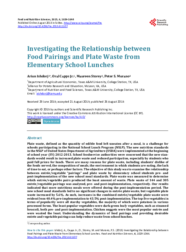 (PDF) Investigating the Relationship between Food Pairings and Plate ...