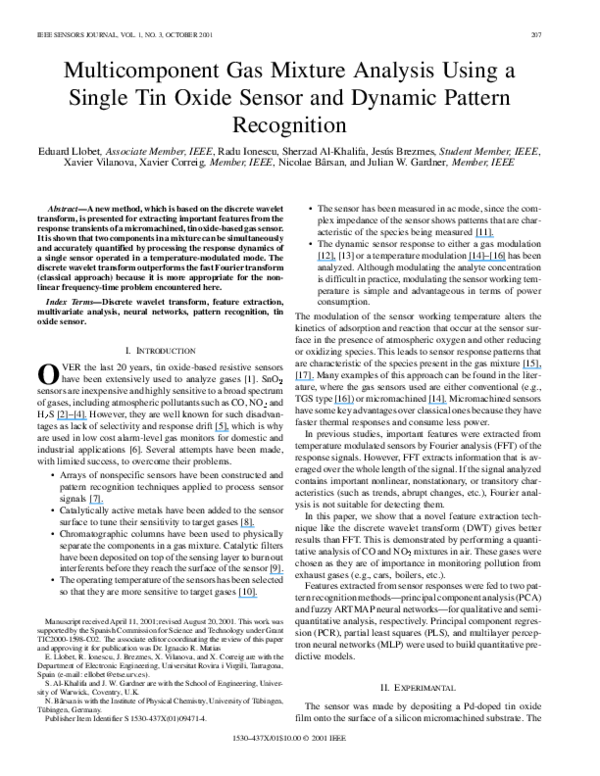 (PDF) Multicomponent gas mixture analysis using a single tin oxide sensor and dynamic pattern ...