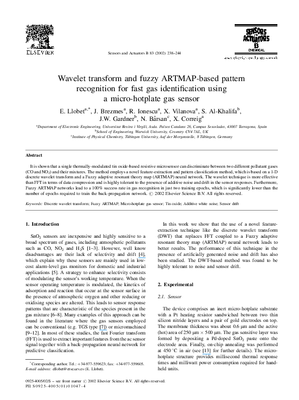 Pdf Wavelet Transform And Fuzzy Artmap Based Pattern Recognition For Fast Gas Identification