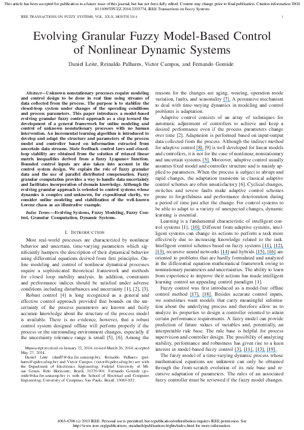 (PDF) Evolving Granular Fuzzy Control for Nonlinear Systems