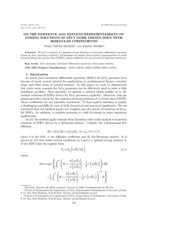 (PDF) On the existence and explicit representability of strong solutions of Lévy noise driven ...