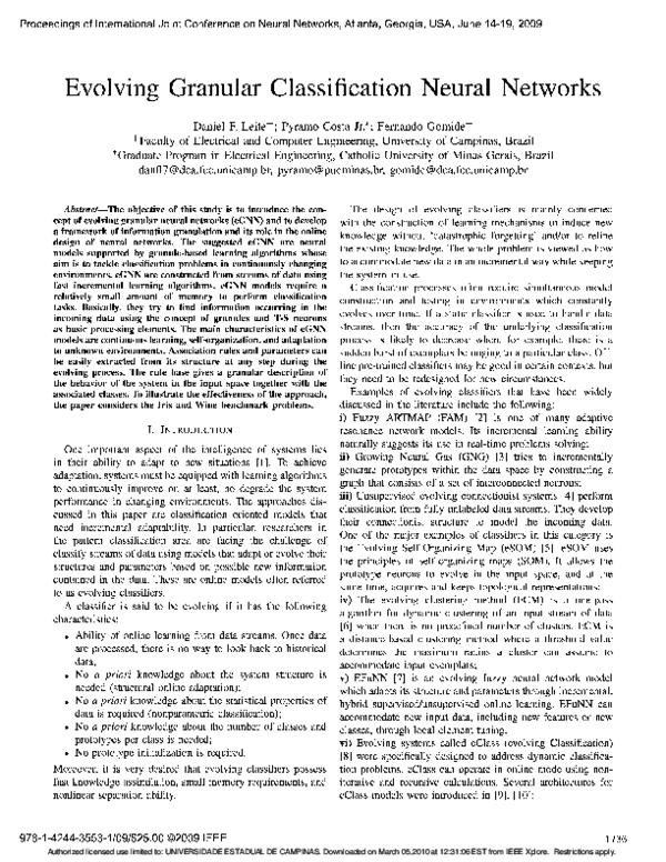 (PDF) Evolving granular classification neural networks