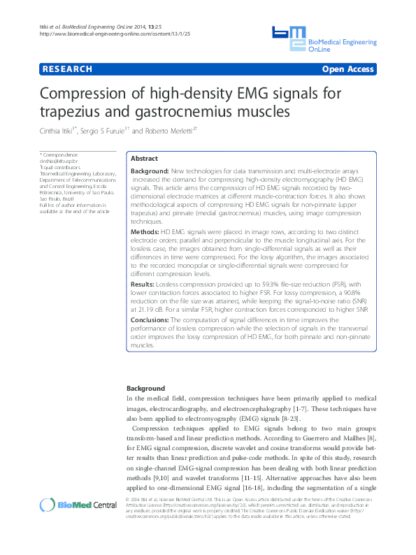 (PDF) Compression of high-density EMG signals for trapezius and gastrocnemius muscles | Sergio ...