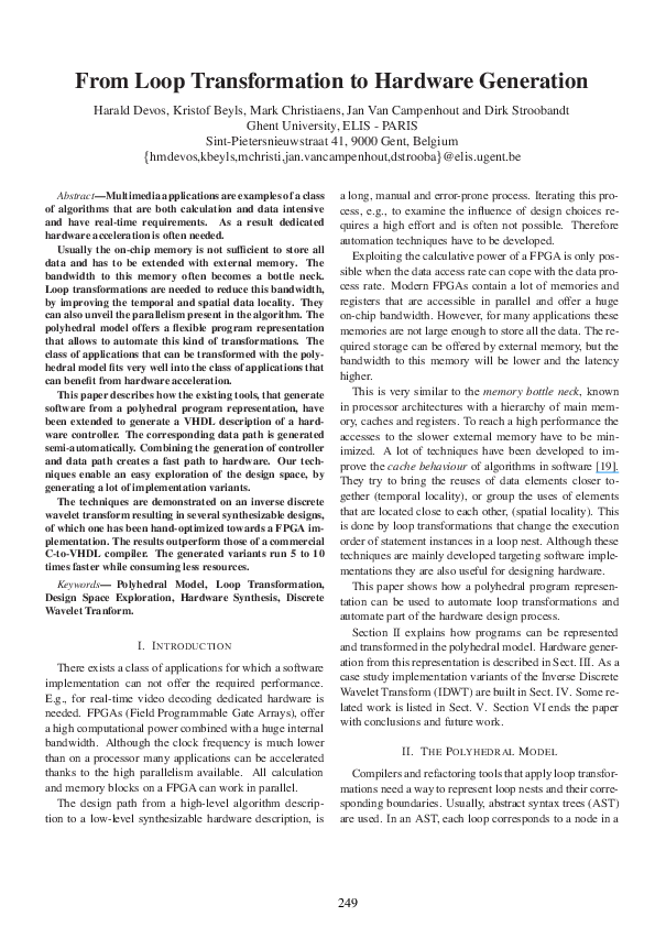 (PDF) From loop transformation to hardware generation (PDF) From loop transformation to hardware generation