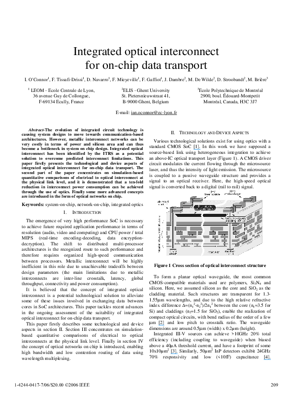 (PDF) Integrated optical interconnect for on-chip data transport