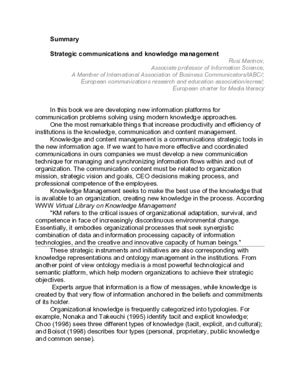 (DOC) Strategic communications and knowledge management