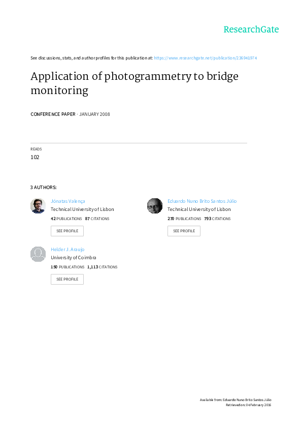 (PDF) Application of photogrammetry to bridge monitoring