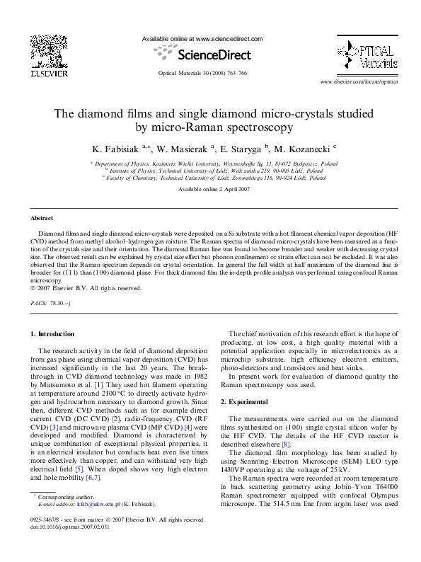 (PDF) The diamond films and single diamond micro-crystals studied by ...