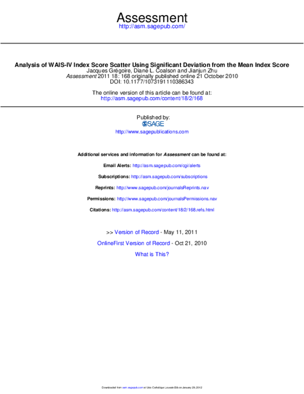 (PDF) Analysis of WAIS-IV Index Score Scatter Using Significant ...