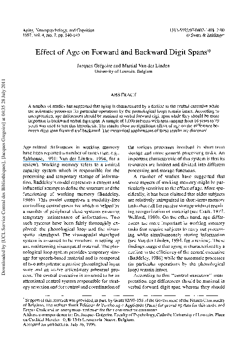 (PDF) Effect of age on forward and backward digit spans