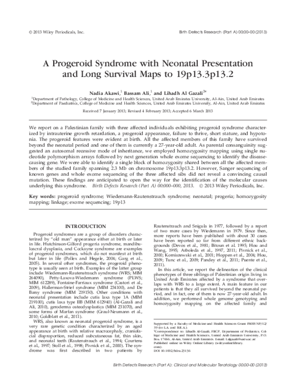 (PDF) A progeroid syndrome with neonatal presentation and long survival ...