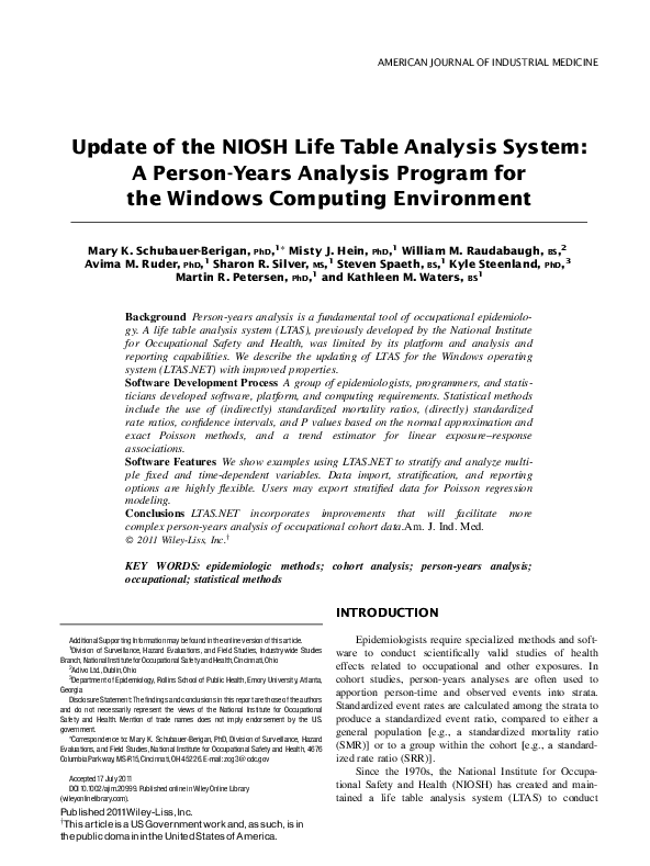 (PDF) LTAS.NET: A NIOSH Life Table Analysis System for the windows ...