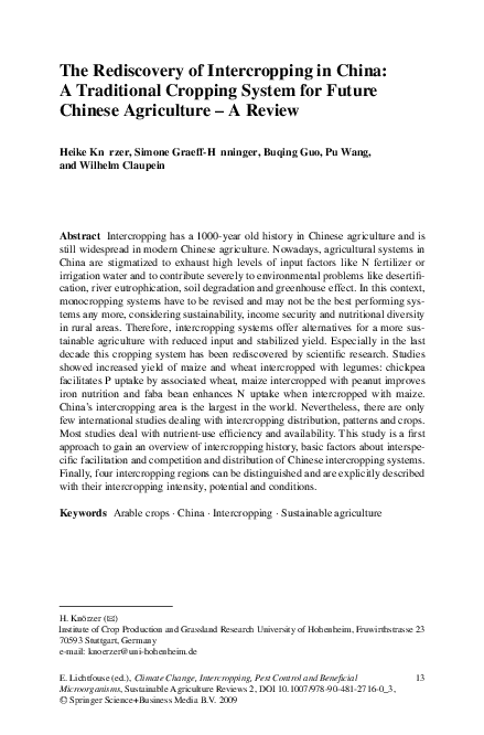 (PDF) The Rediscovery of Intercropping in China: A Traditional Cropping ...