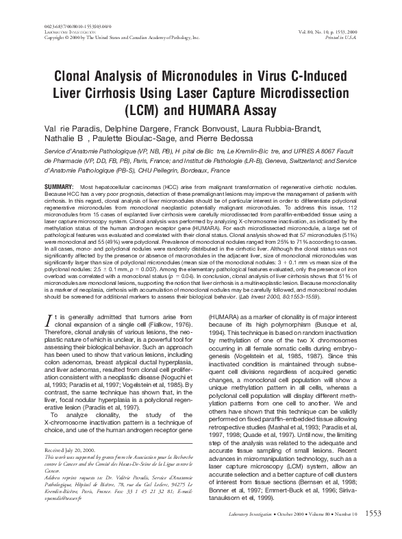 (PDF) Clonal Analysis of Micronodules in Virus C-Induced Liver ...