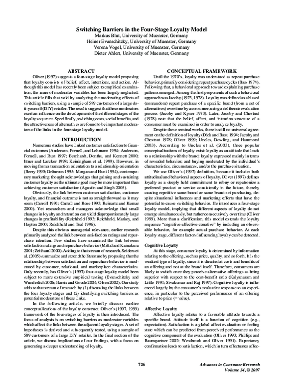 (PDF) Switching barriers in the four-stage loyalty model