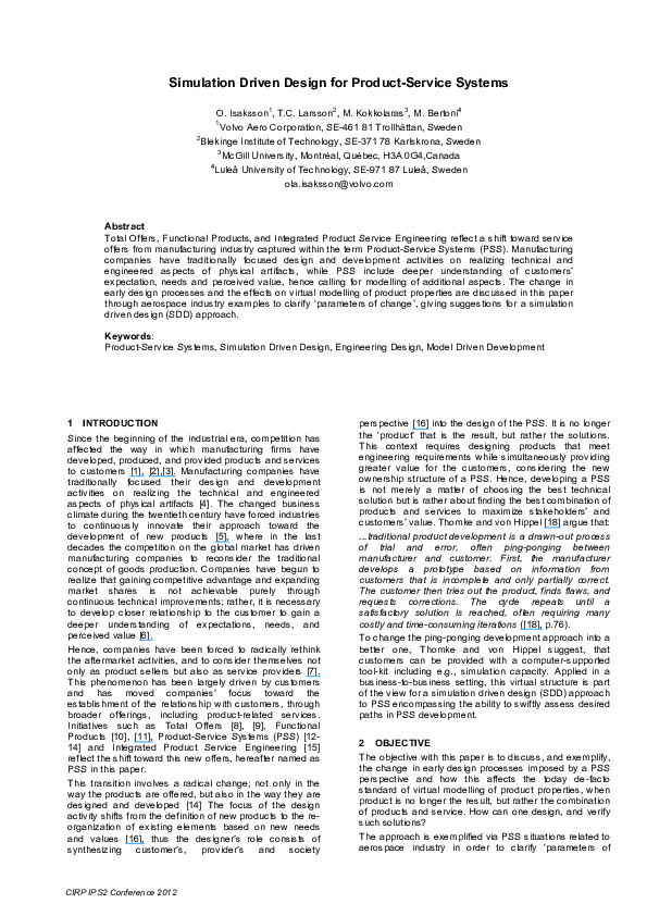 Pdf Simulation Driven Design For Product Service Systems