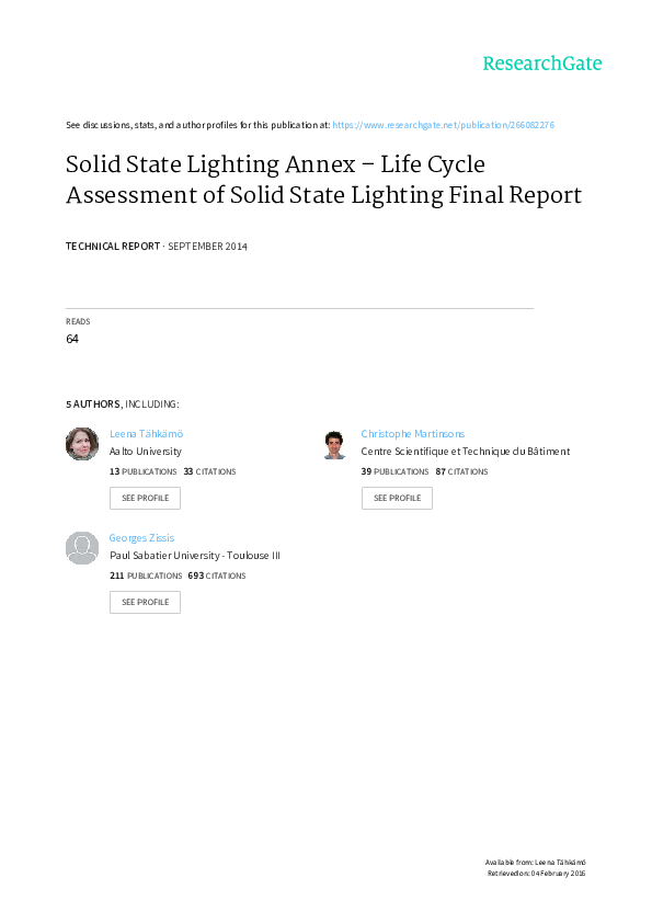 (PDF) Solid State Lighting Annex – Life Cycle Assessment of Solid State Lighting Final Report