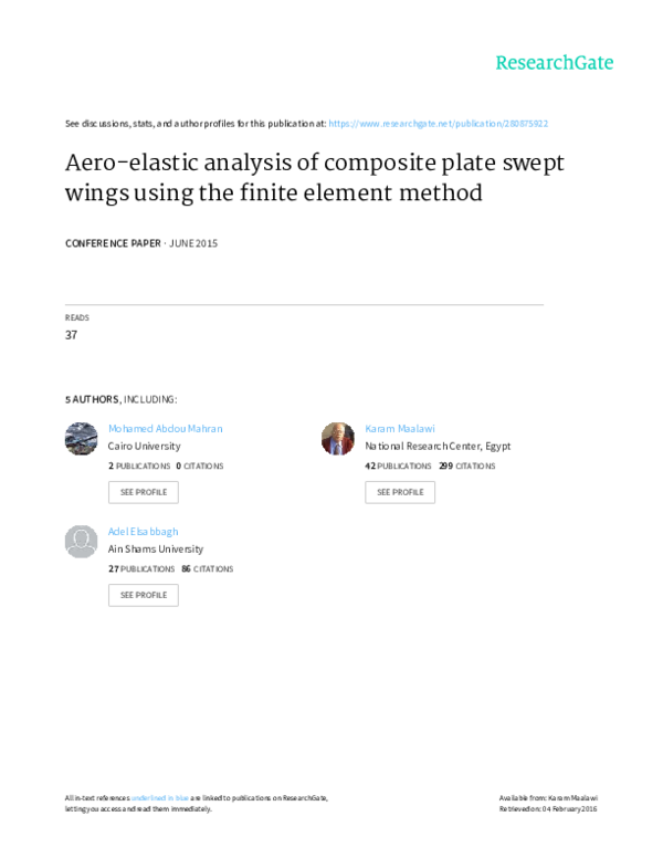(PDF) Aero-elastic analysis of composite plate swept wings using the finite element method