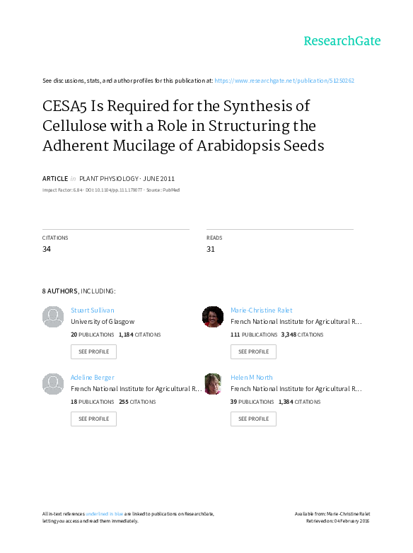 (PDF) CESA5 Is Required for the Synthesis of Cellulose with a Role in ...