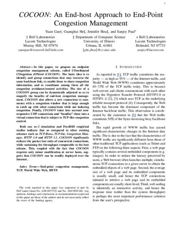 (PDF) COCOON: An End-host Approach to End-Point Congestion Management