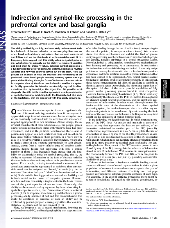 (PDF) Indirection and symbol-like processing in the prefrontal cortex ...