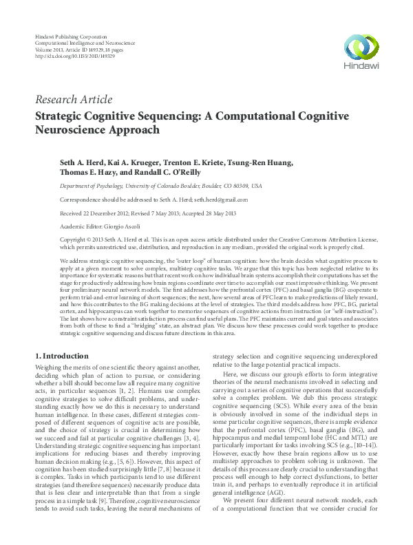 (PDF) Strategic Cognitive Sequencing: A Computational Cognitive ...