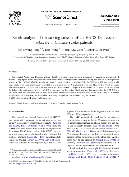 (PDF) Rasch analysis of the scoring scheme of the HADS Depression ...