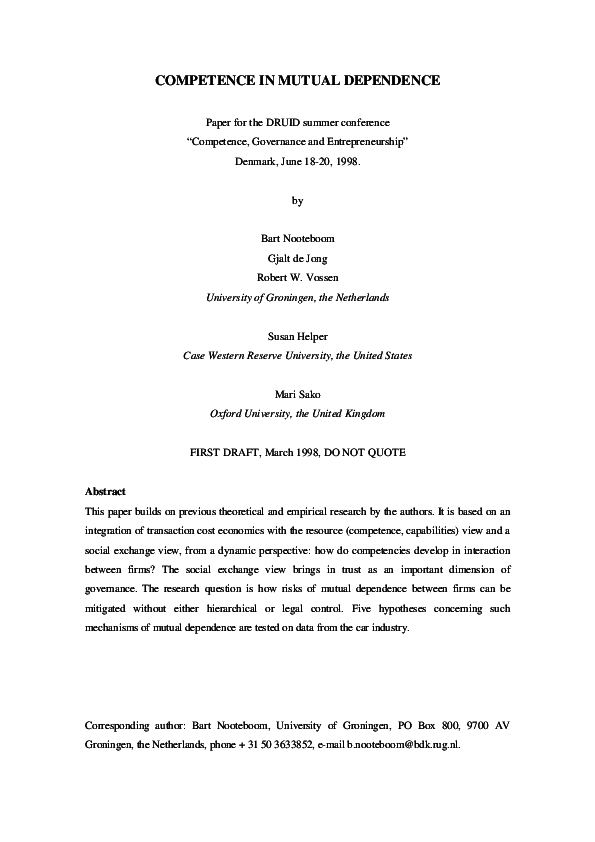 (PDF) Competence in Mutual Dependence
