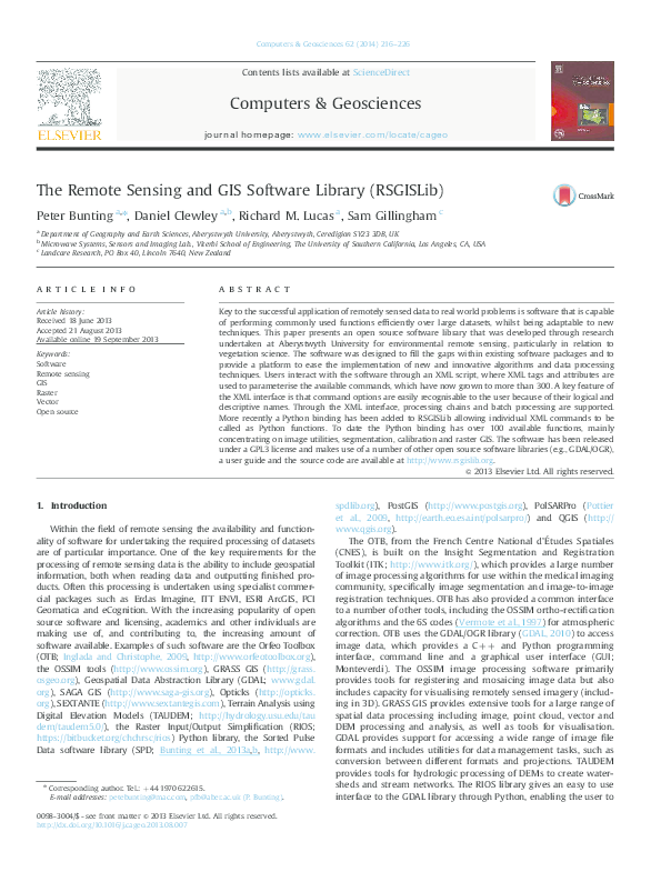 (PDF) The Remote Sensing and GIS Software Library (RSGISLib)