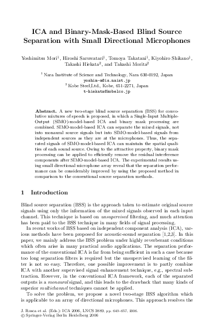 Pdf Ica And Binary Mask Based Blind Source Separation With Small