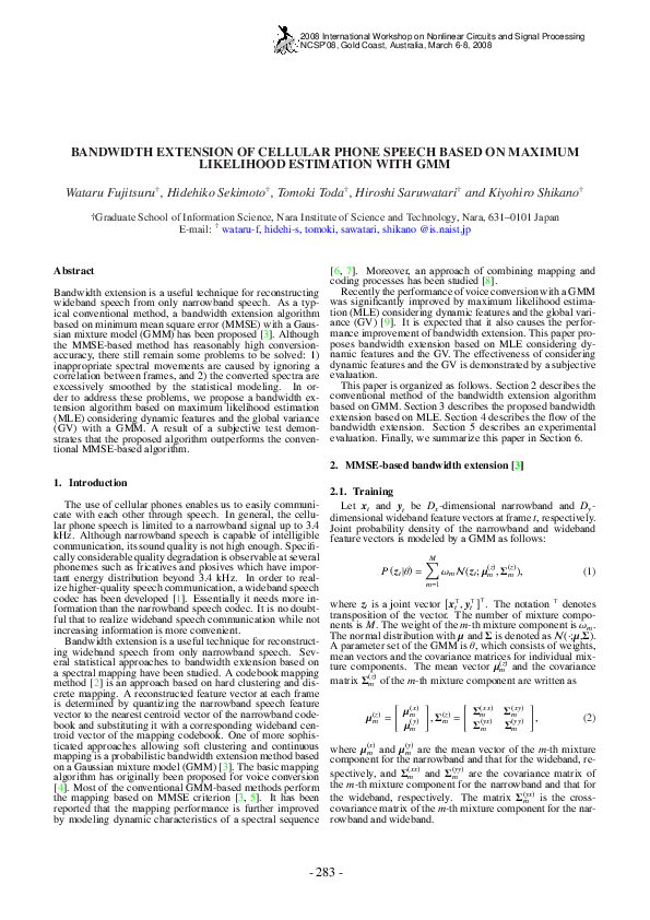 (PDF) Bandwidth extension of cellular phone speech based on maximum likelihood estimation with ...